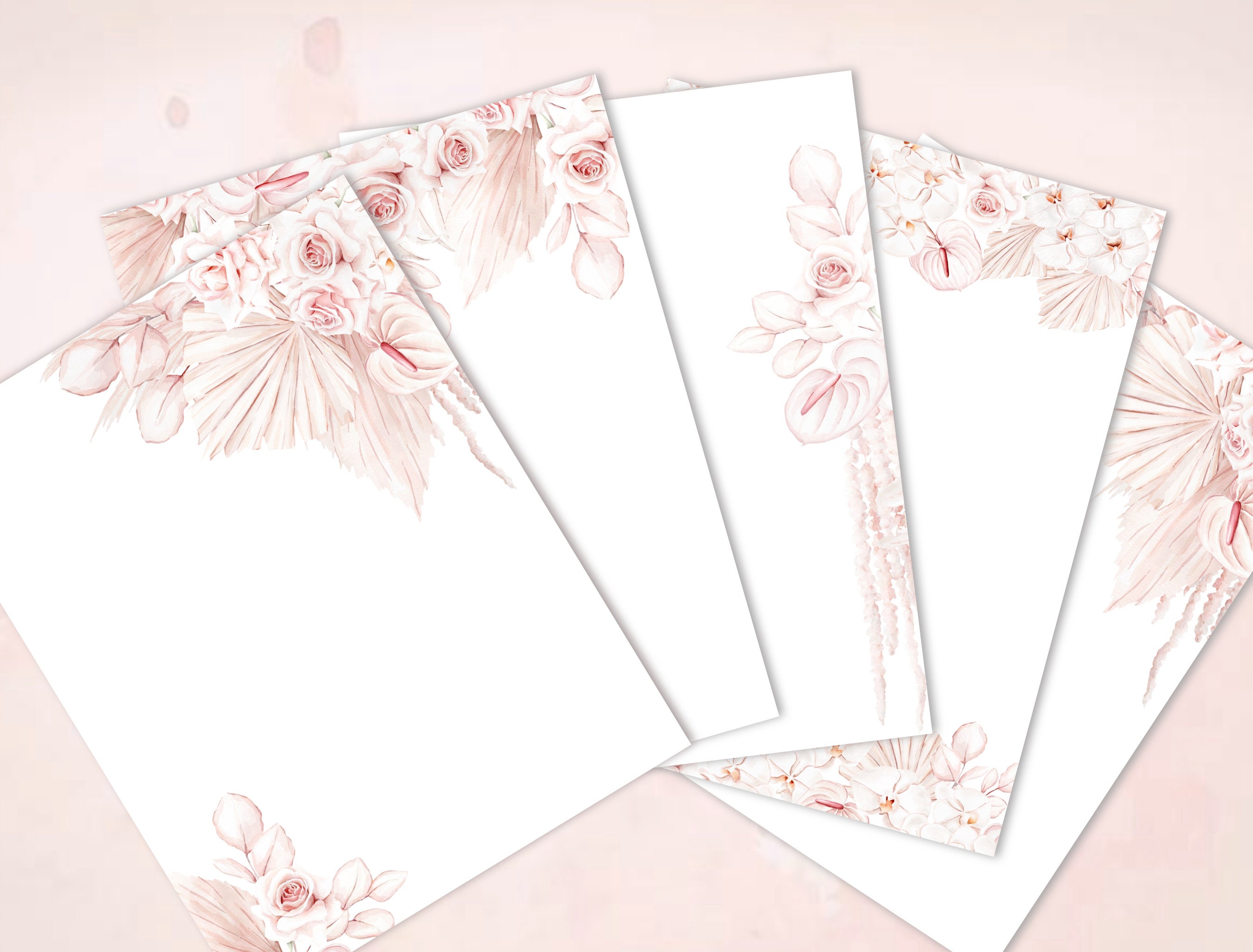 Printable Pink Dried Flowers Stationary, Floral Print, Blank and Lined ...