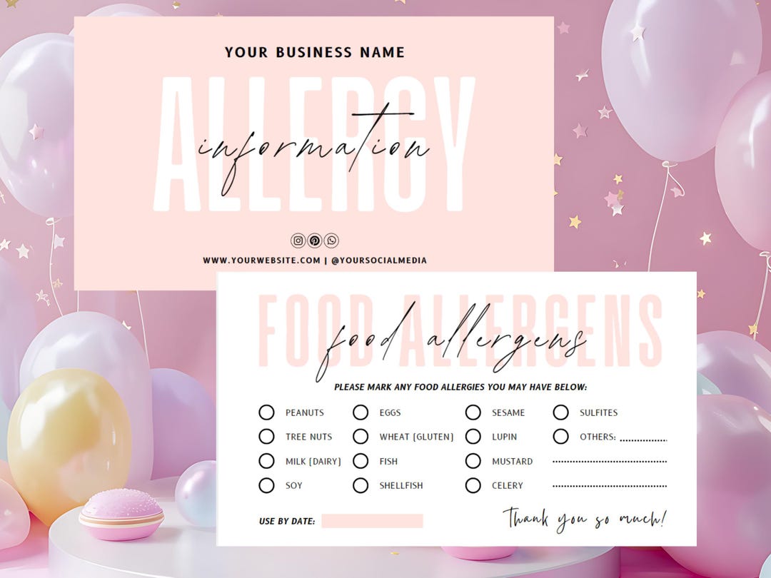Printable Cake Allergy Card Template, Canva Editable Template, Cake ...