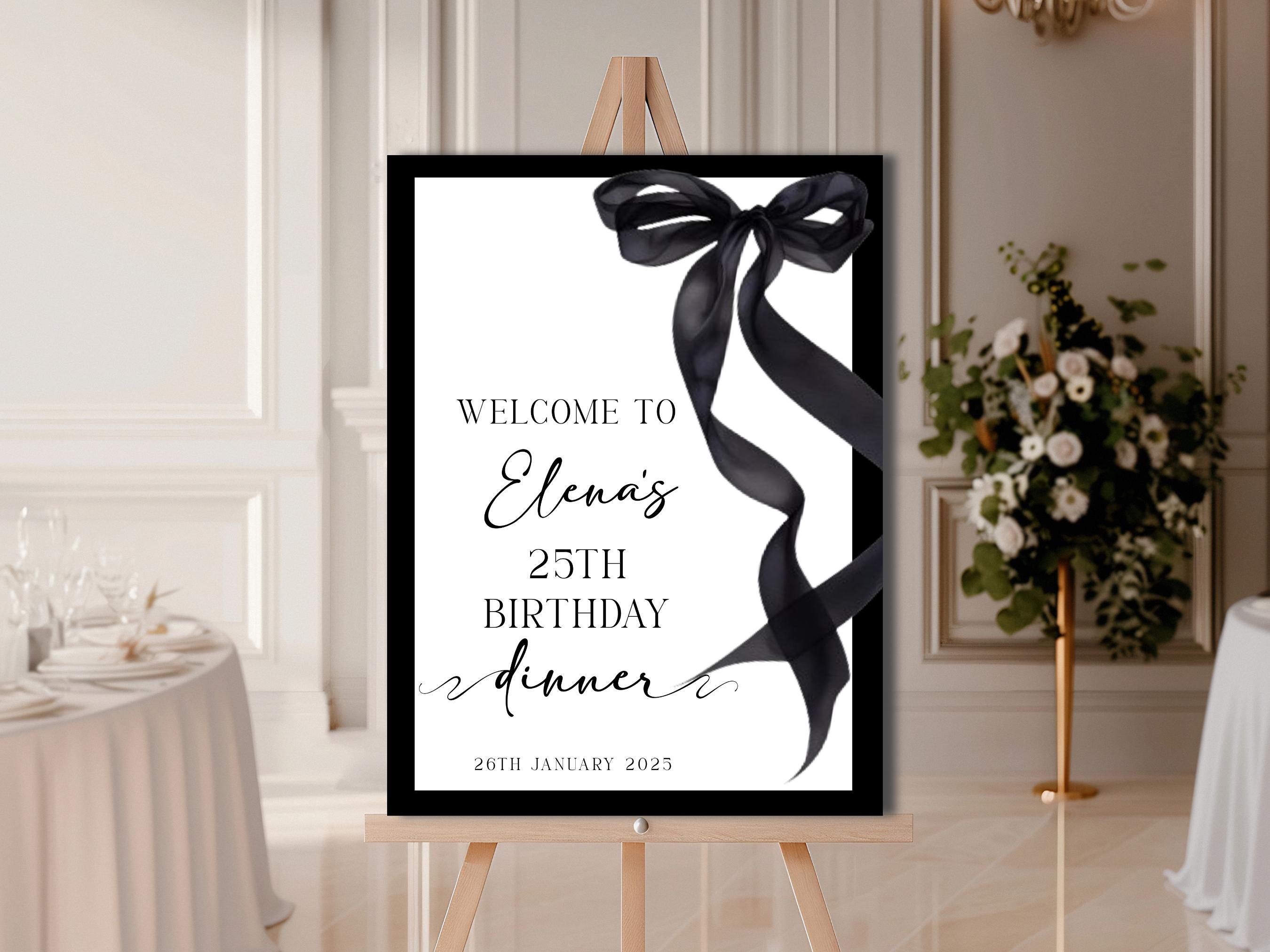 The Elma Bow Ribbon Welcome Sign Template, Black Coquette Bow, Bow ...