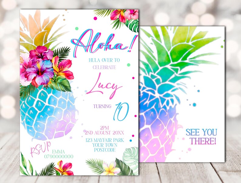 Editable Hula Party Digital Birthday Invitation. Hawaii Hula Beach ...