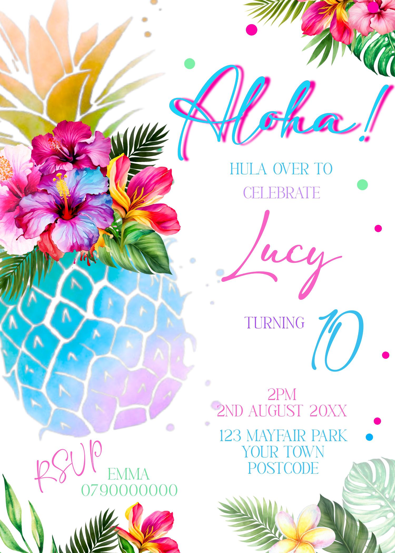 Editable Hula Party Digital Birthday Invitation. Hawaii Hula Beach ...