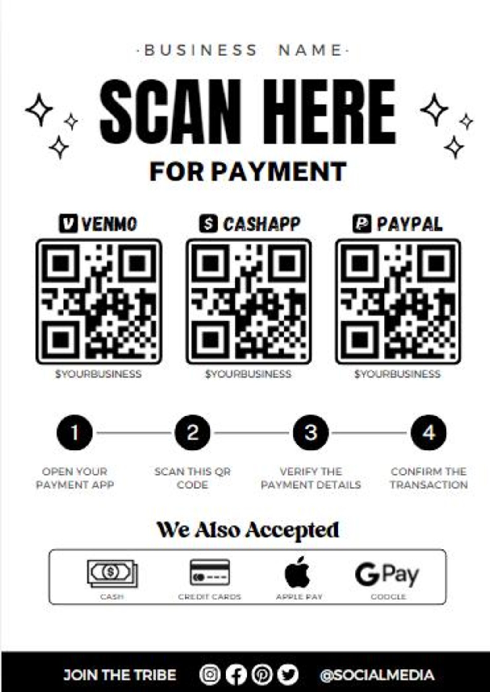 Business QR Code Bundle - Tip Jar, Scan to Pay, Price List Editable ...