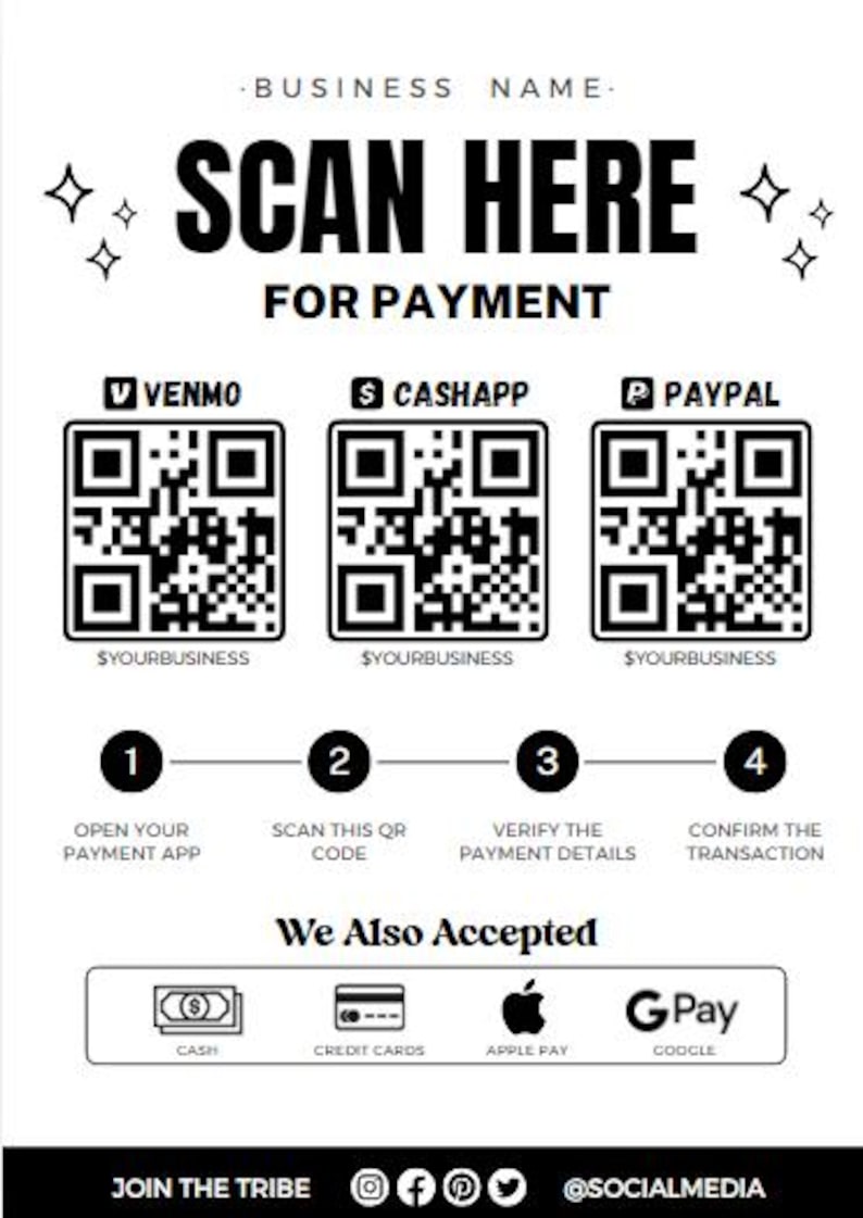 Business QR Code Bundle - Tip Jar, Scan to Pay, Price List Editable ...