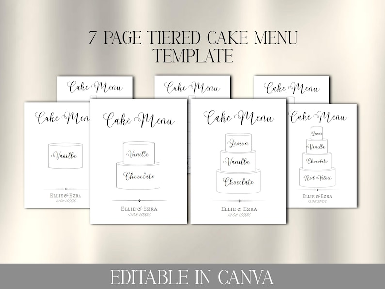 Wedding Cake Flavour Menu, Wedding Cake Sign, Canva Cake Templates ...