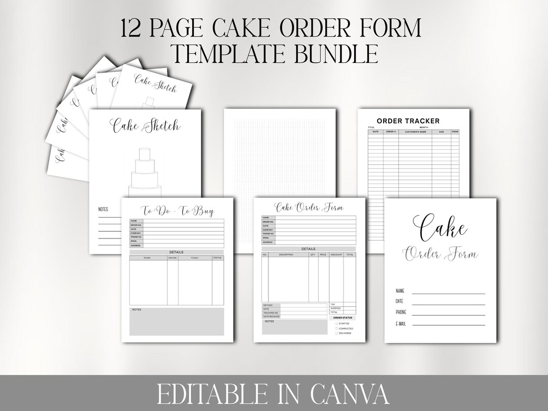 12 Page Editable Cake Order Form Canva Template, Canva Cake Templates ...