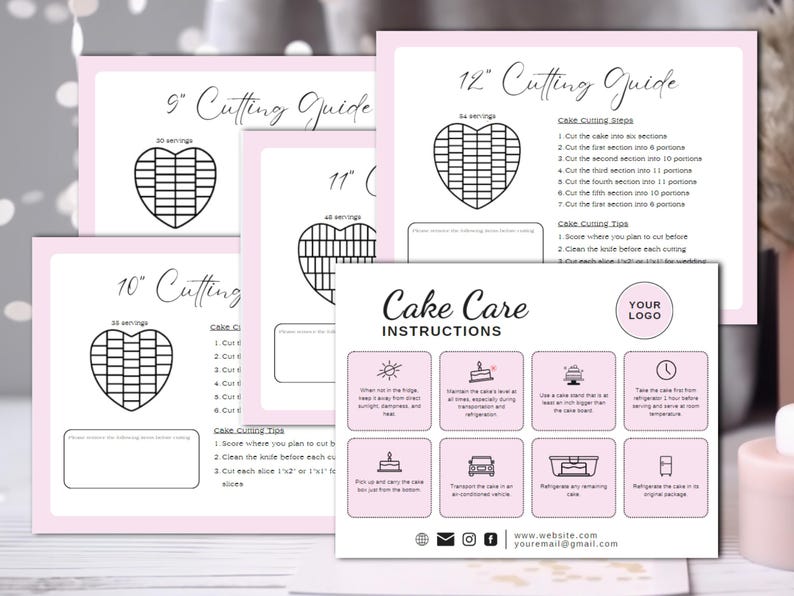 9 Page Heart Cake Cutting Guides, Printable Cake Cutting Template ...
