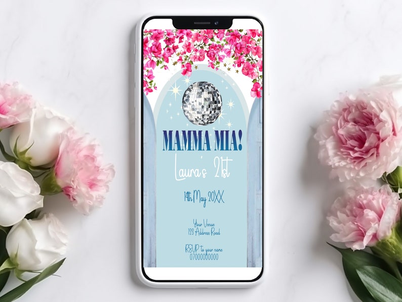Mamma Mia Digital Mobile Invitation - Abba Mamma Mia Party Mobile Evite ...