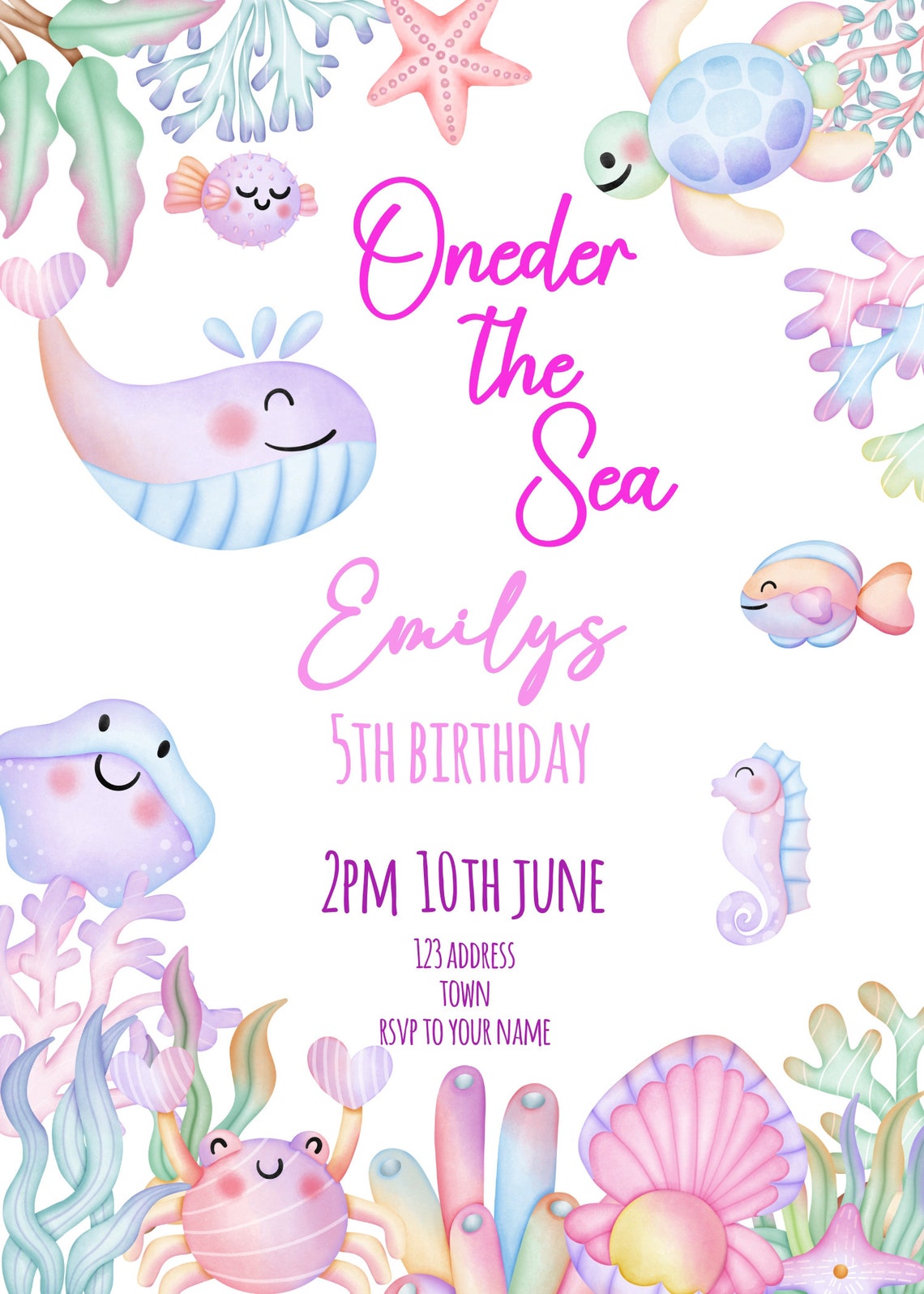 Editable Cute Mermaid Digital Invitation - Girls Under the Sea Party ...