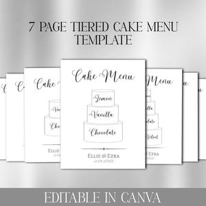 Wedding Cake Flavour Menu, Wedding Cake Sign, Canva Cake Templates ...