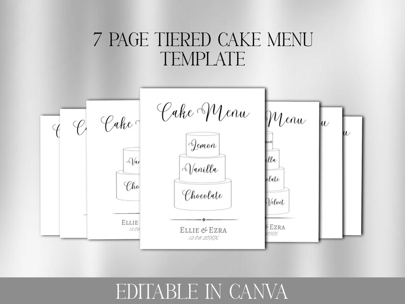Wedding Cake Flavour Menu, Wedding Cake Sign, Canva Cake Templates ...