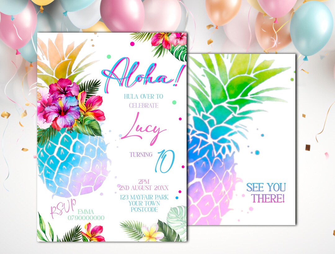 Editable Hula Party Digital Birthday Invitation. Hawaii Hula Beach ...
