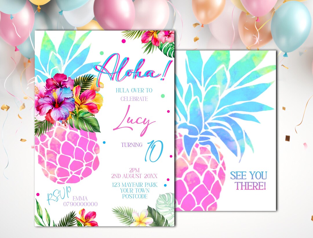 Editable Hula Party Digital Birthday Invitation. Hawaii Hula Beach ...