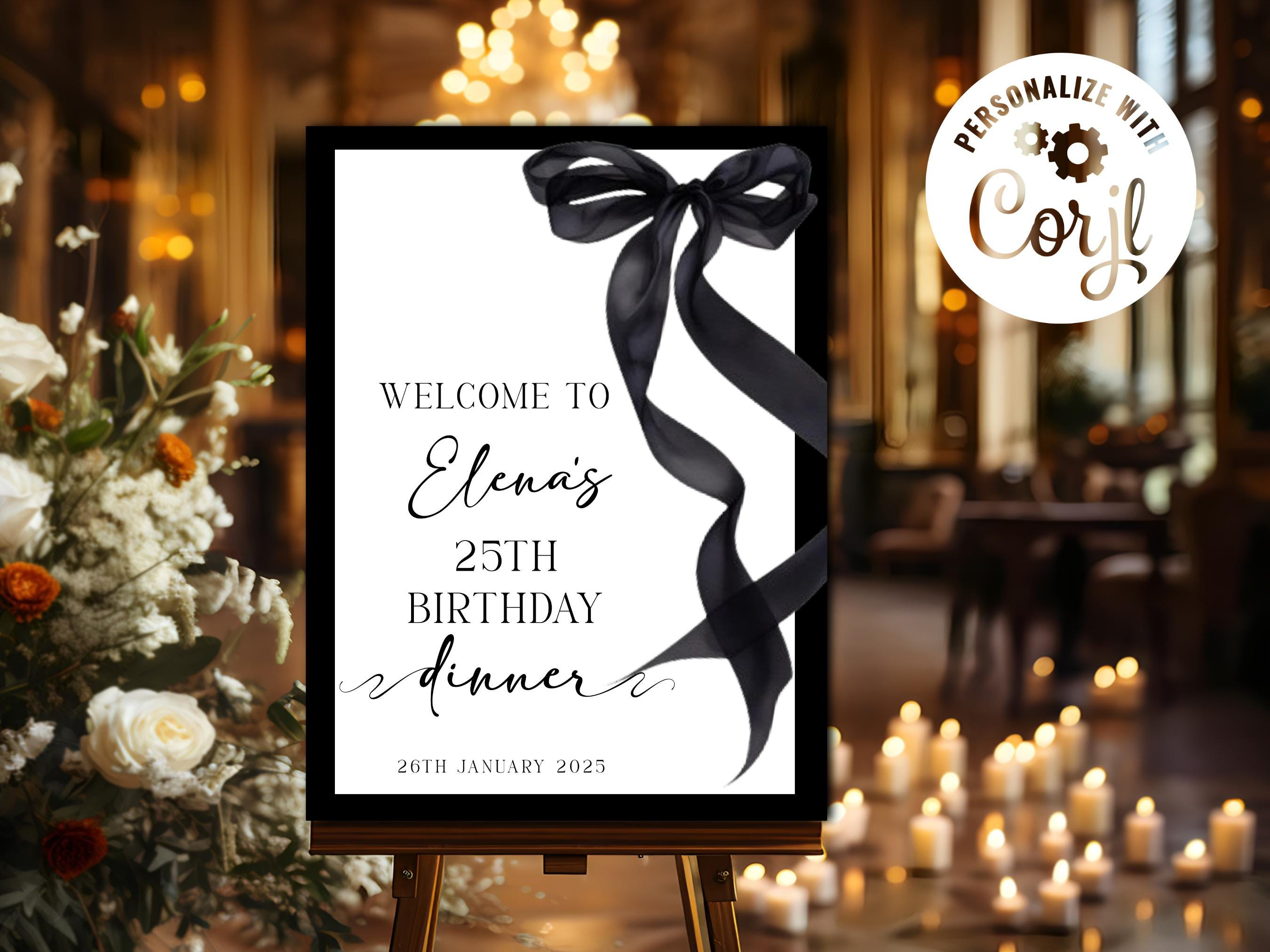 The Elma Bow Ribbon Welcome Sign Template, Black Coquette Bow, Bow ...