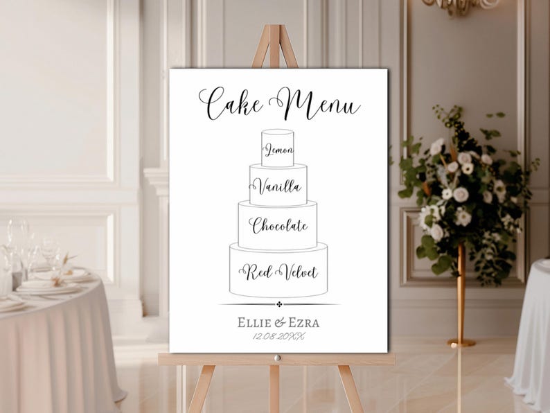 Wedding Cake Flavour Menu, Wedding Cake Sign, Canva Cake Templates ...