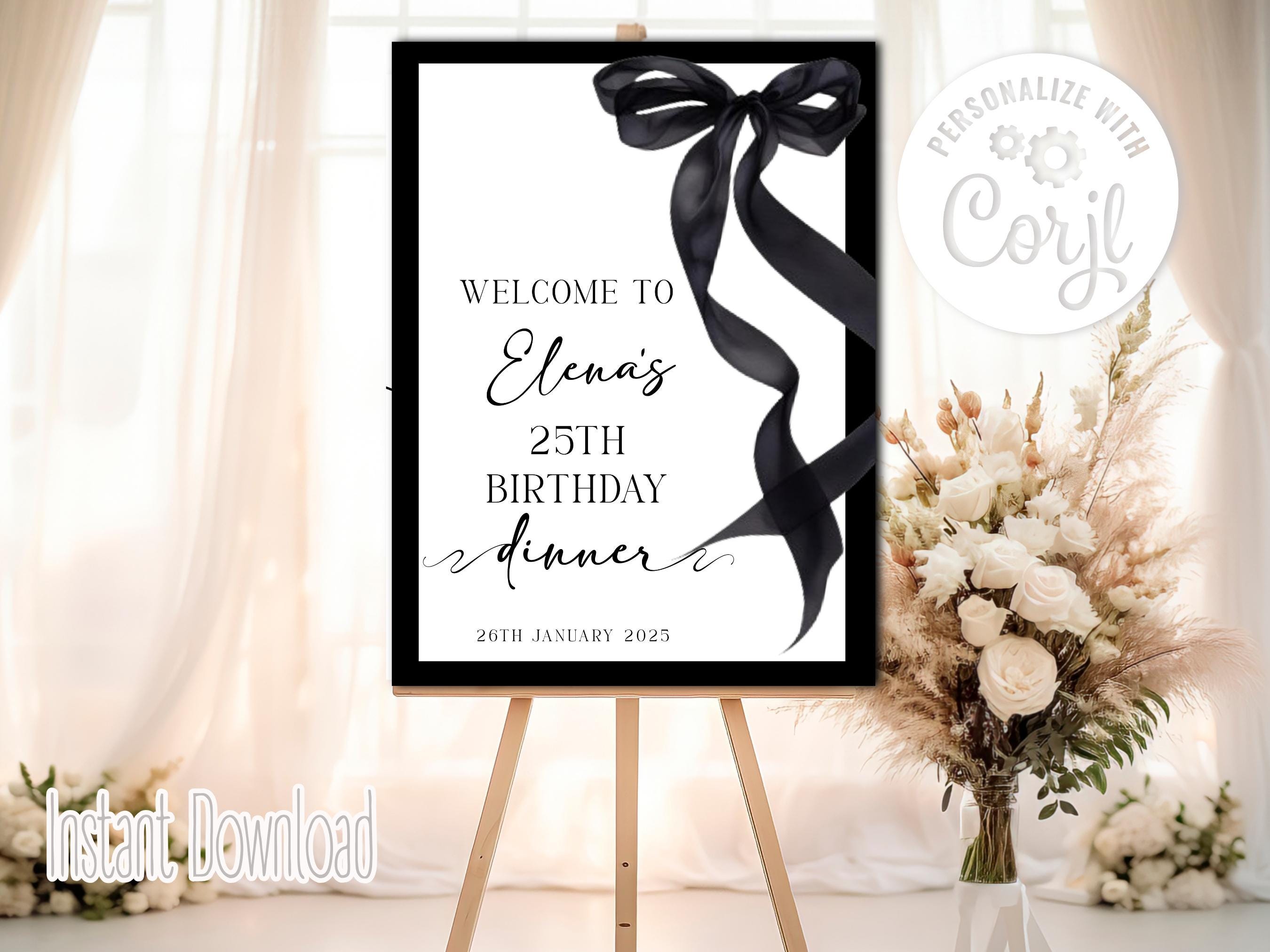 The Elma Bow Ribbon Welcome Sign Template, Black Coquette Bow, Bow ...