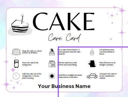 Editable Cake Care Guide, Cake Guide Template, Printable Cake Care Card ...
