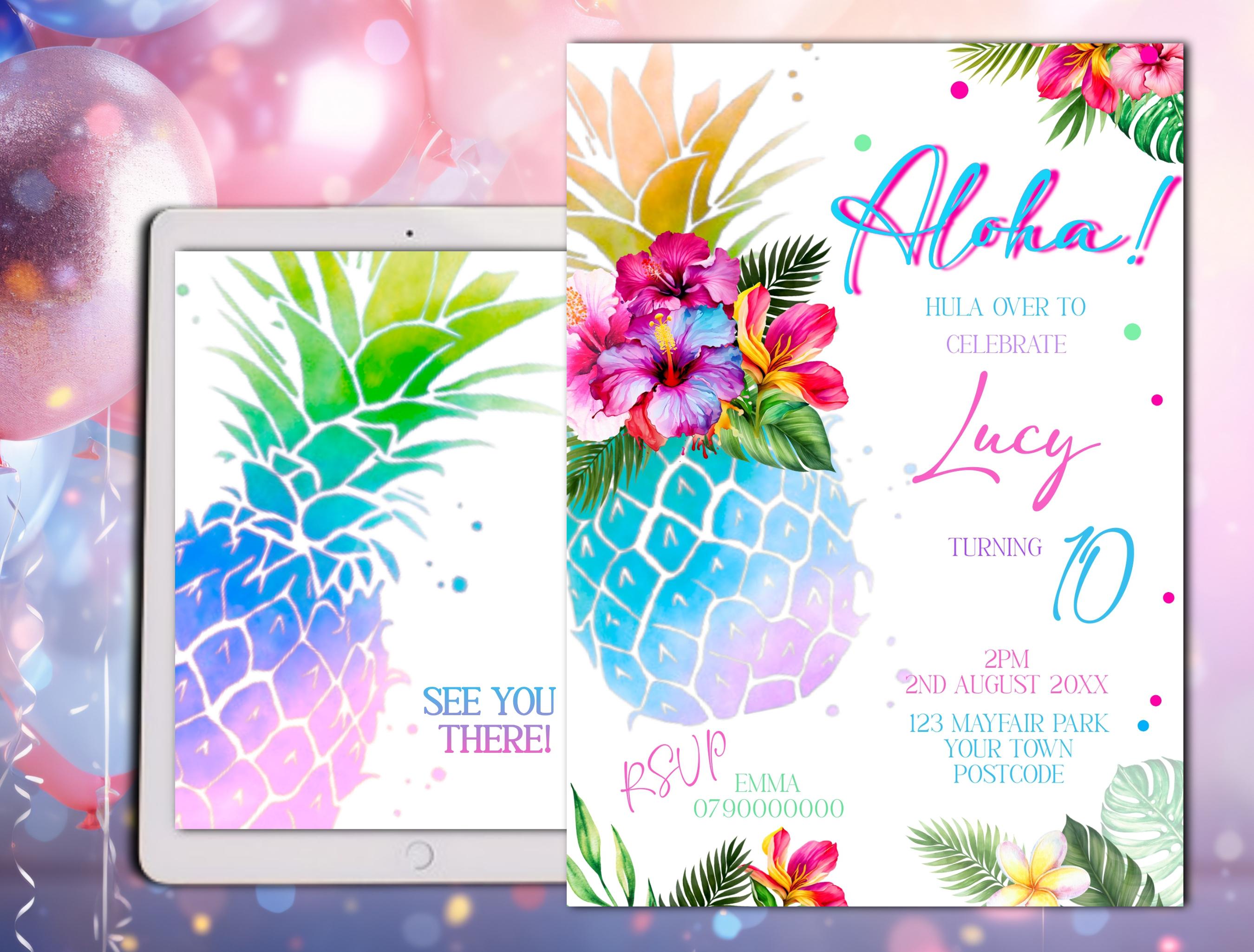 Editable Hula Party Digital Birthday Invitation. Hawaii Hula Beach ...