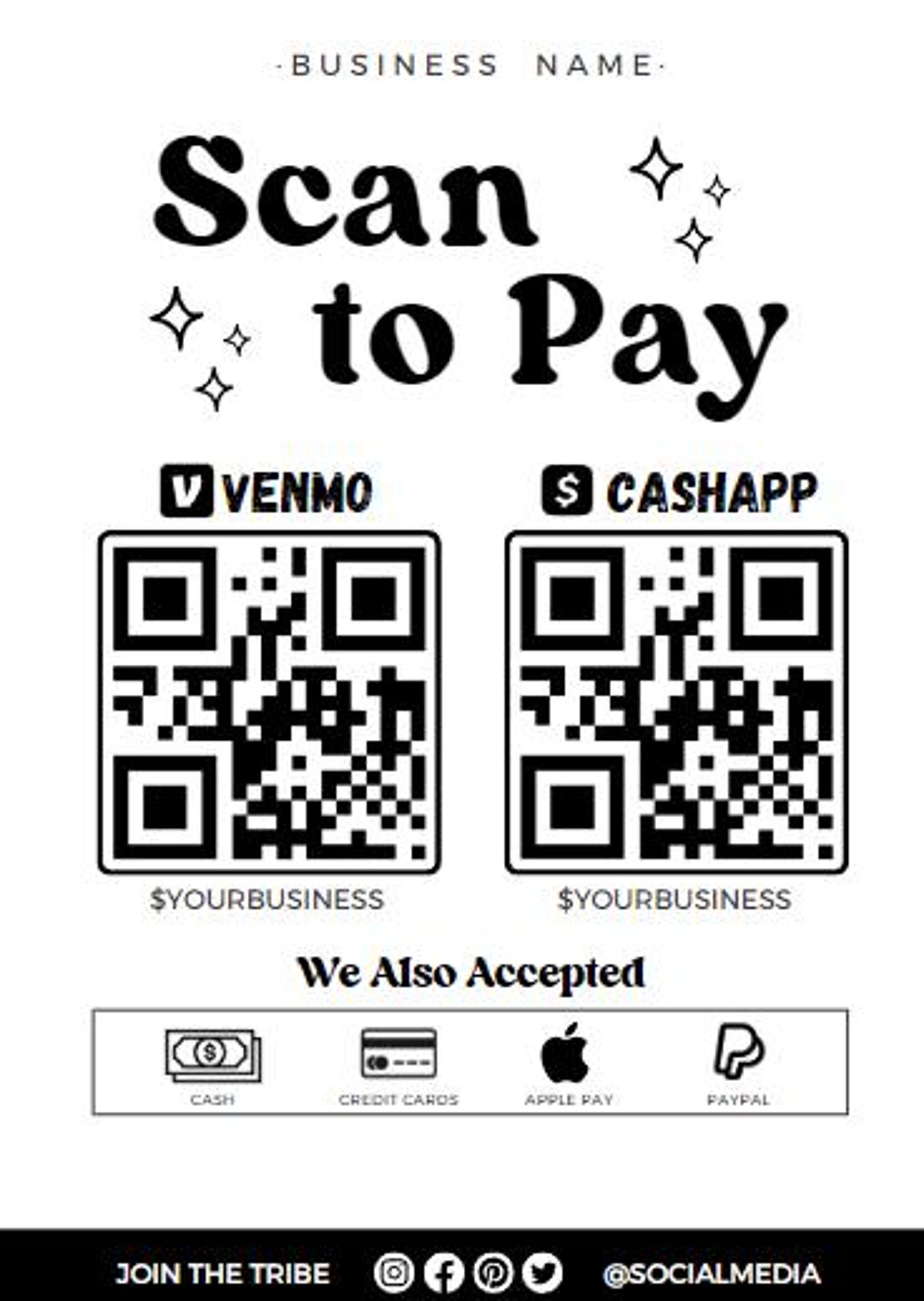Business QR Code Bundle - Tip Jar, Scan to Pay, Price List Editable ...