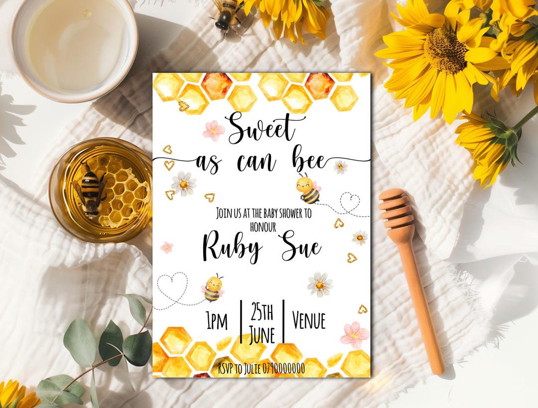 Editable Honey Bee Digital Baby Shower Invitation. First Bee Day ...