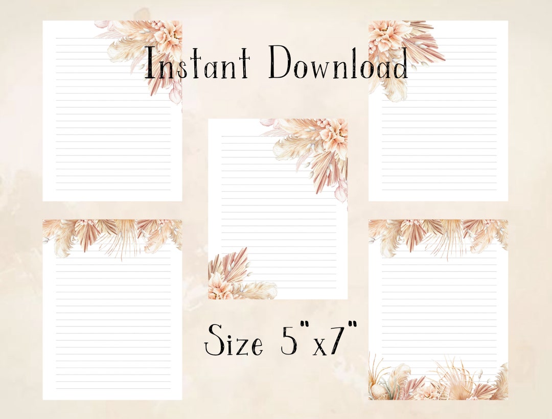 Printable Dried Flowers Stationary, Floral Print, Blank and Lined Paper ...
