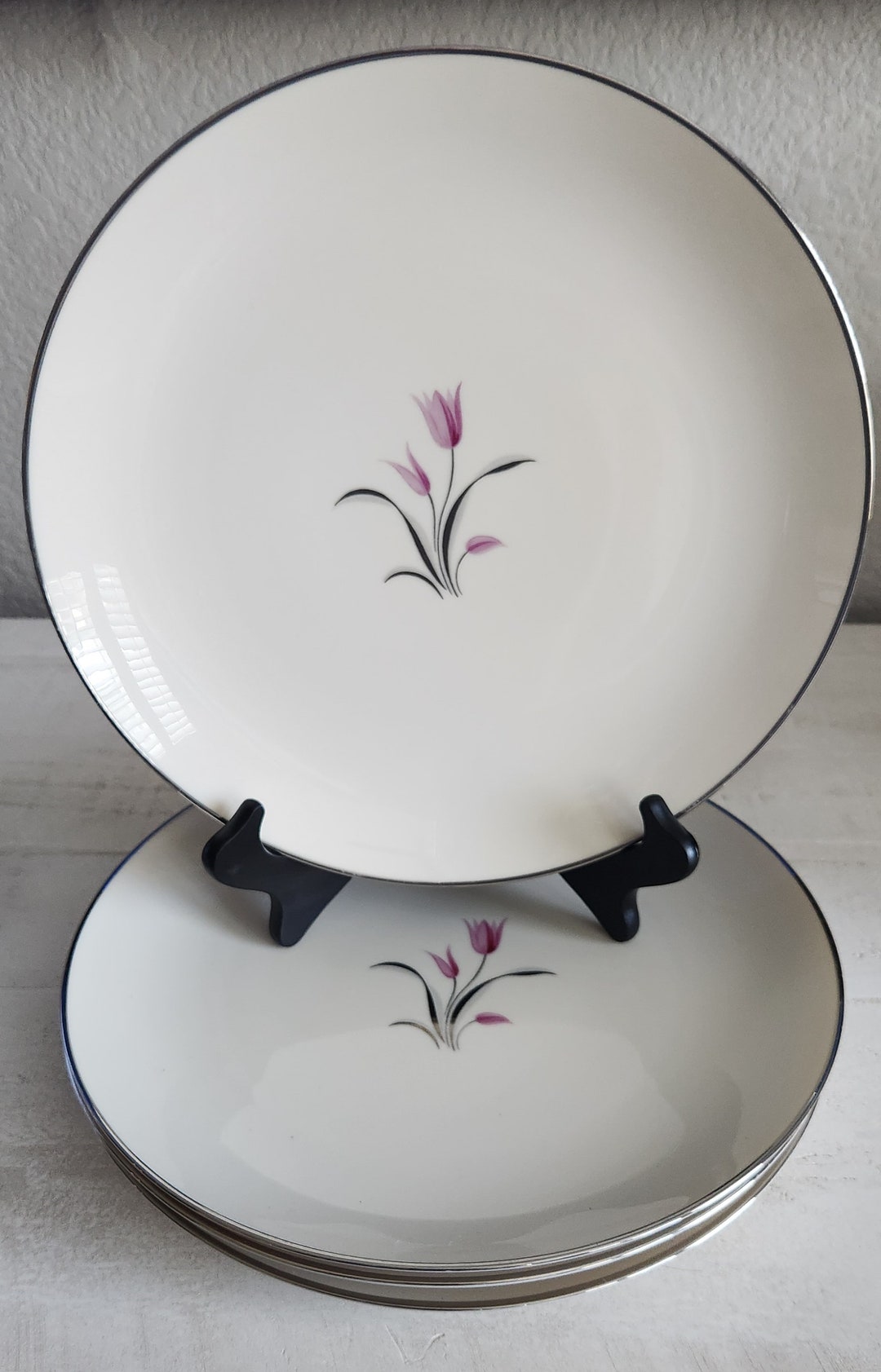 Vintage Franciscan Carmel Dinner Plates, Pink Flower on Ivory Plates ...