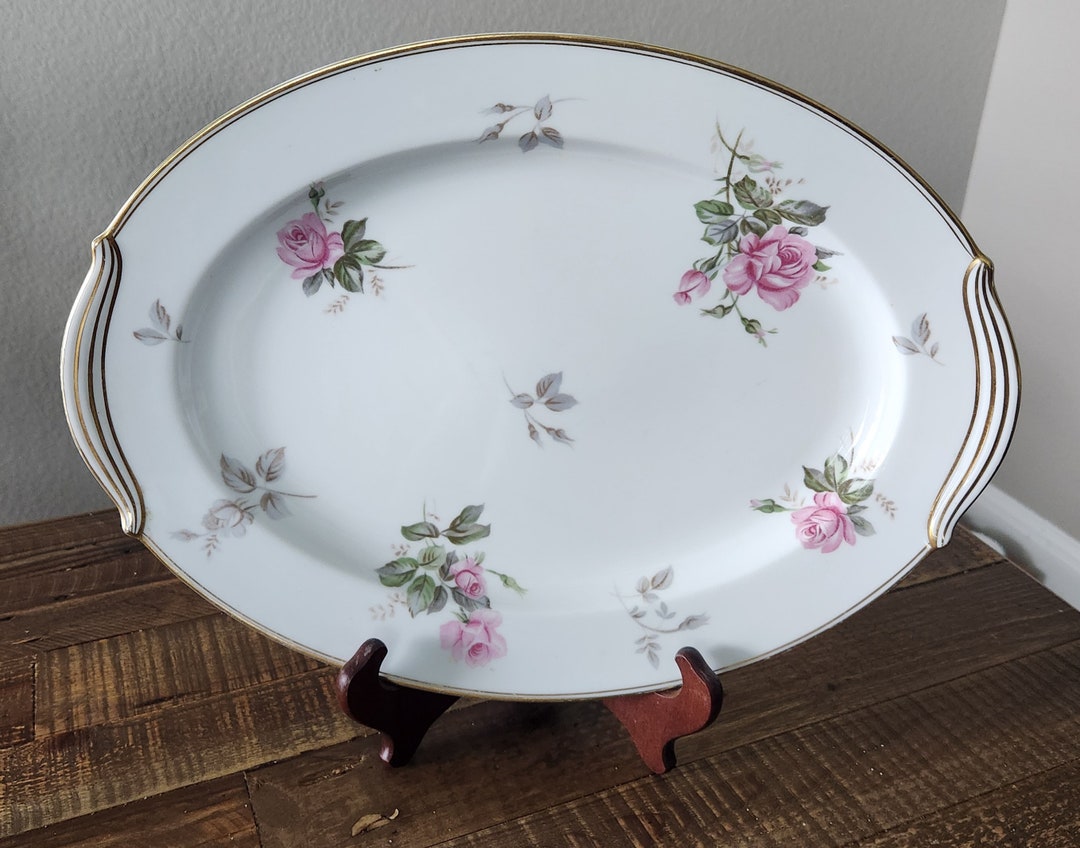 Vintage Noritake Rosa Serving Platter, Pattern 5460, Pink Roses, Green ...