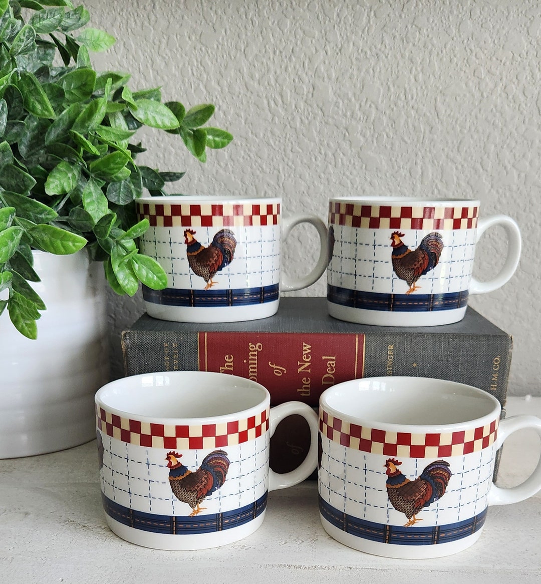 Vintage Farmhouse Red Checkered Coffee Cups - Set of 4, Oneida ...