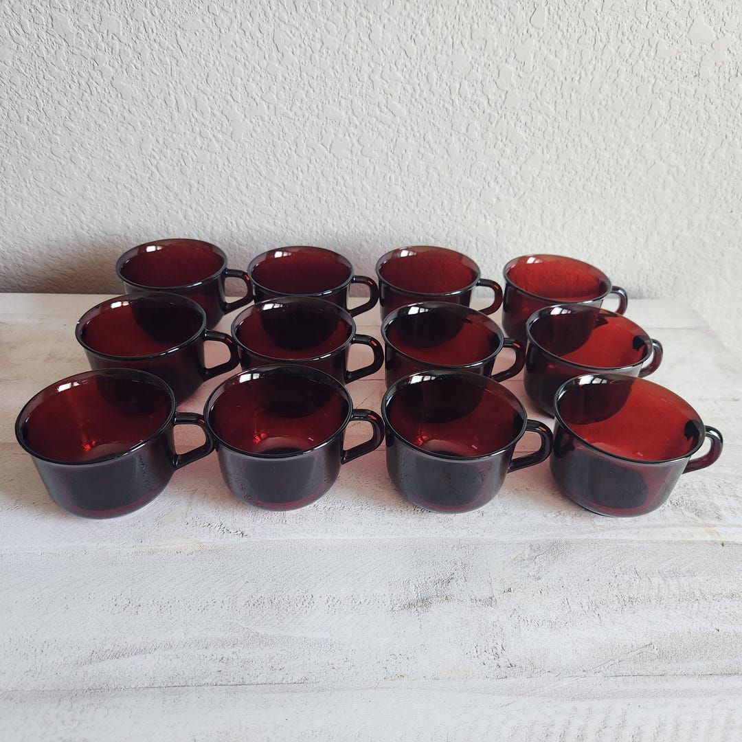 Ruby Red Arcoroc Glass Cups Made in France, 1960s, Christmas Cups ...