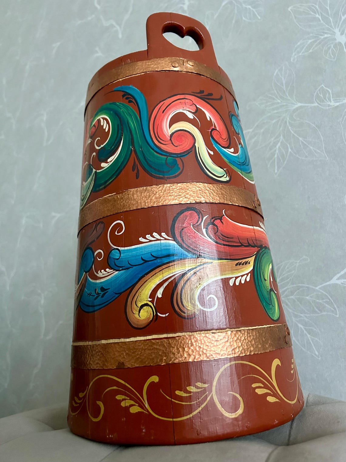 Norwegian Rosemaling Butter Bucket: Antique Handmade Wooden Decor - Etsy