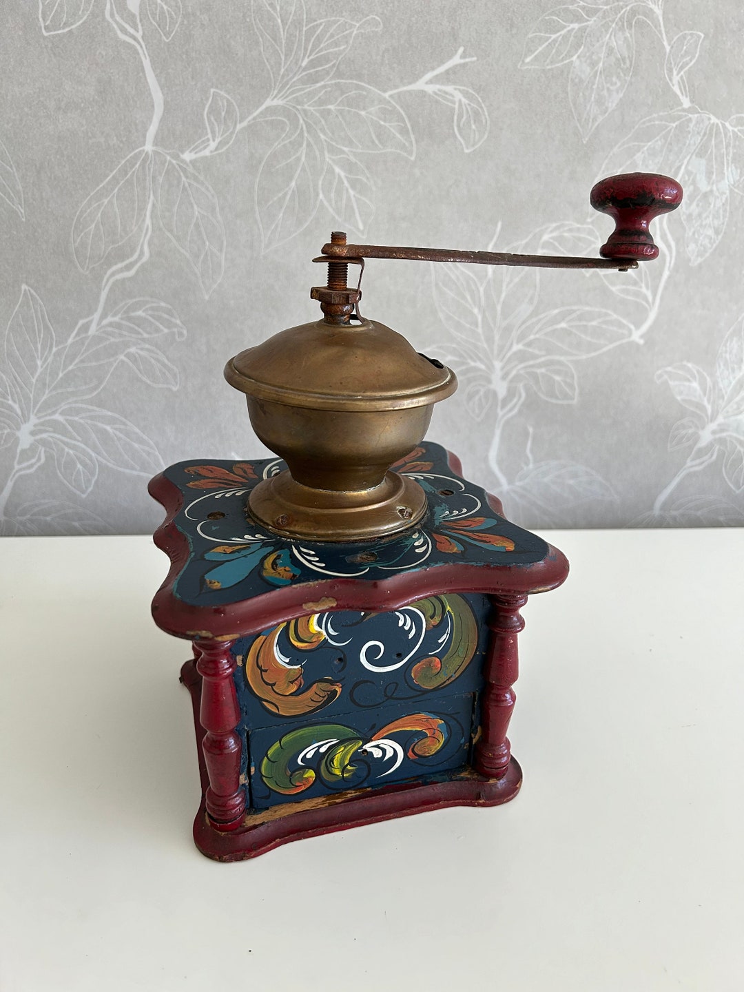 Antique Coffee Grinder Made in Norway With Rosemaling Design Handmade ...