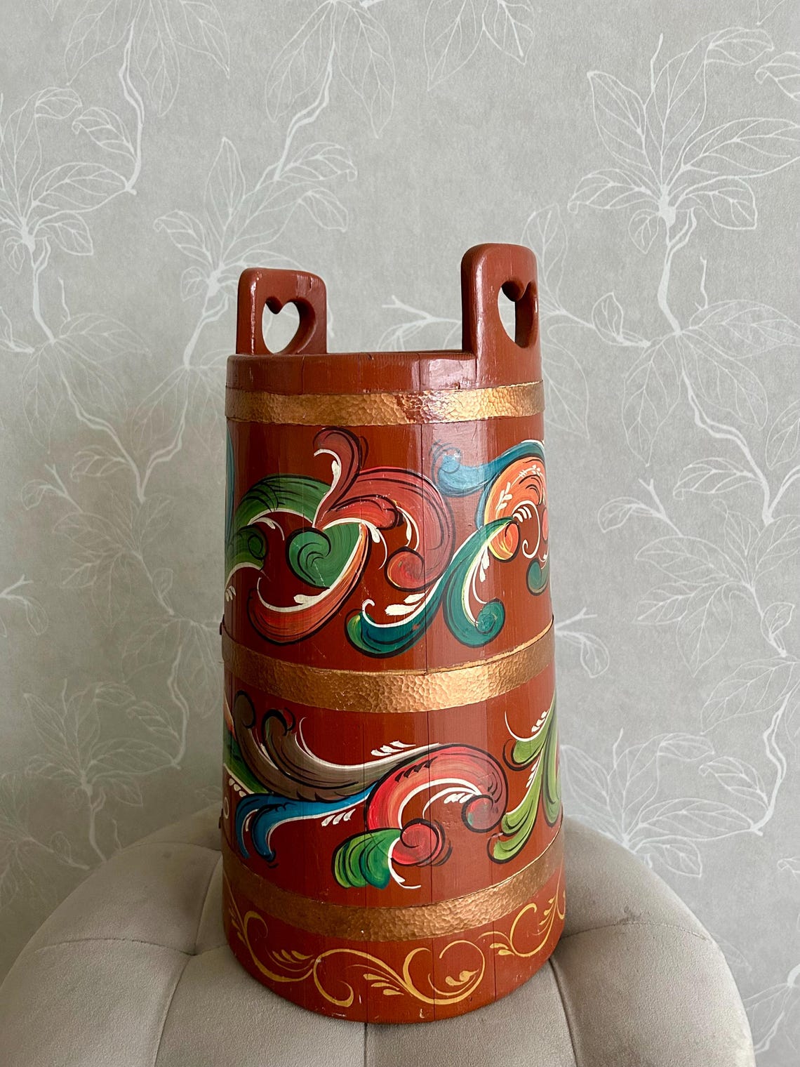 Norwegian Rosemaling Butter Bucket: Antique Handmade Wooden Decor - Etsy
