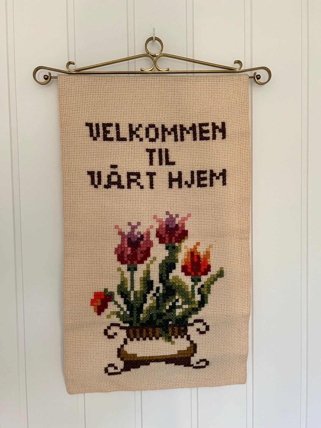 Norwegian Vintage Handmade Needlepoint Wall Hanging Decor Entry Door ...