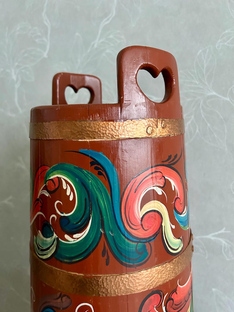 Norwegian Rosemaling Butter Bucket: Antique Handmade Wooden Decor - Etsy