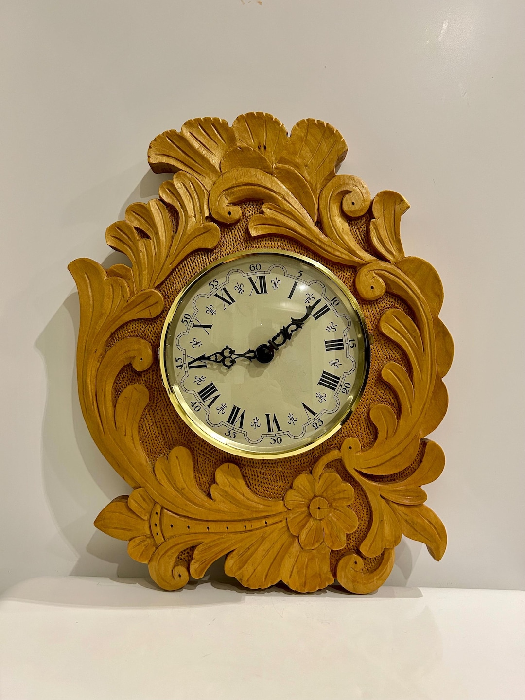 Norwegian Handmade Wall Clock Vintage Rosemaling Hand Carved Wooden ...