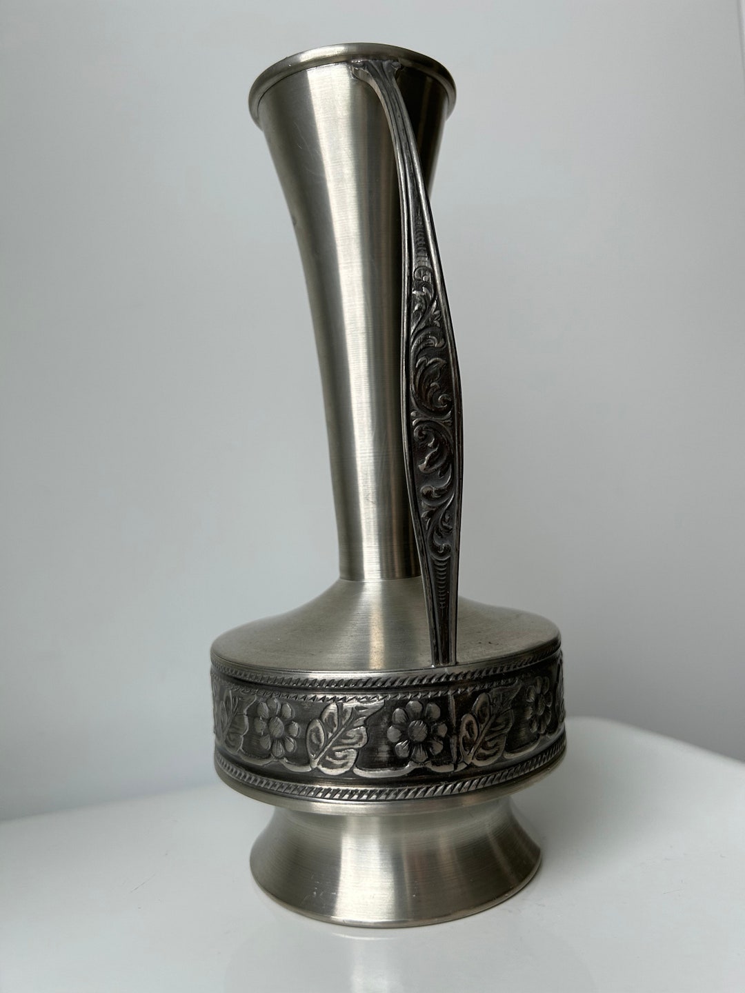 Norwegian Pewter Vase With Handle Rosemaling Folk Art - Etsy