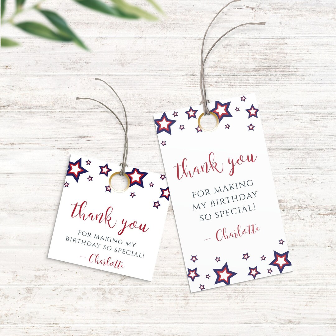Red White and Blue Thank You Favor Tags, Editable Birthday Gift Tag ...