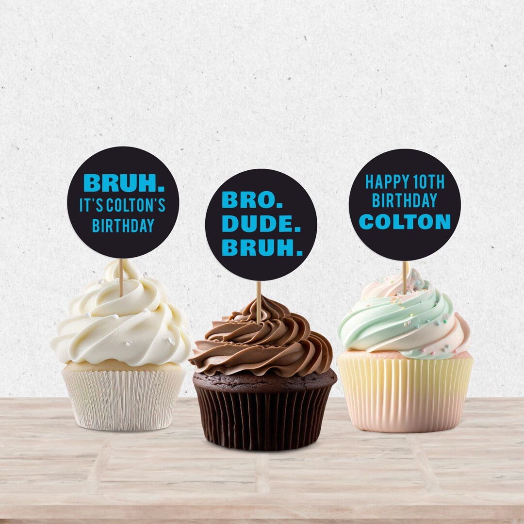 BRUH Birthday Editable Cupcake Toppers, Custom Cake Top Decor, Pool ...