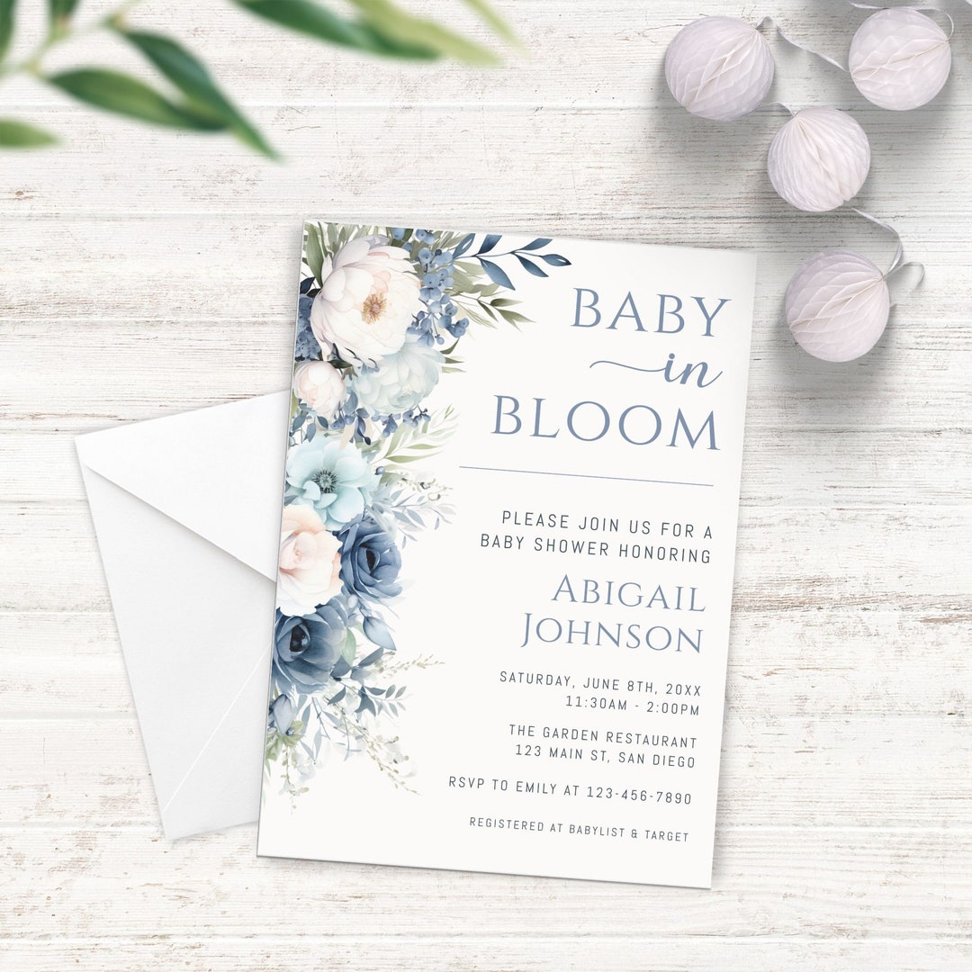 EDITABLE Baby in Bloom Invitation, Spring Flowers Baby Shower Invite, Baby in Bloom Floral ...