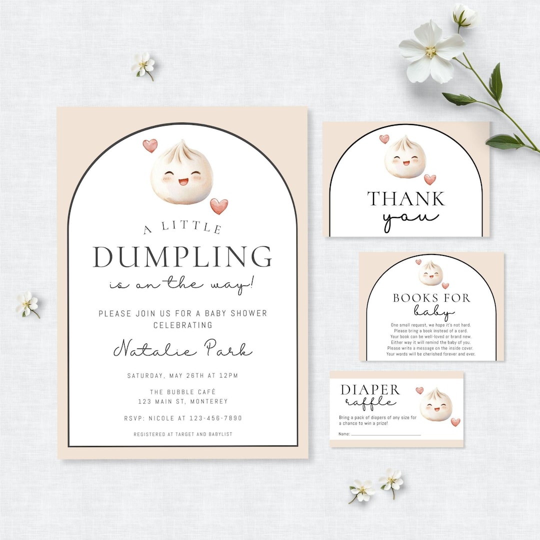 Dim Sum Baby Shower Invitation Set, Custom Little Dumpling Baby Shower ...