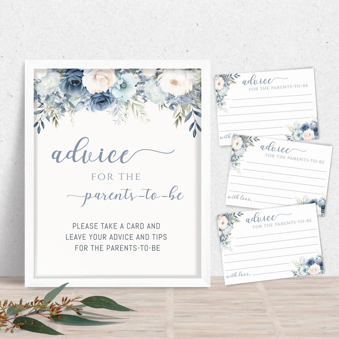 Baby in Bloom Blue Sign Bundle, Dusty Blue Floral Baby Shower Signage ...