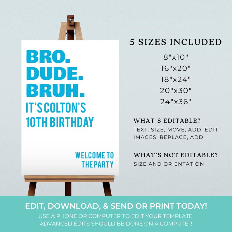 Bruh Birthday Welcome Sign, Bro Dude Bruh Decoration, Blue and White ...