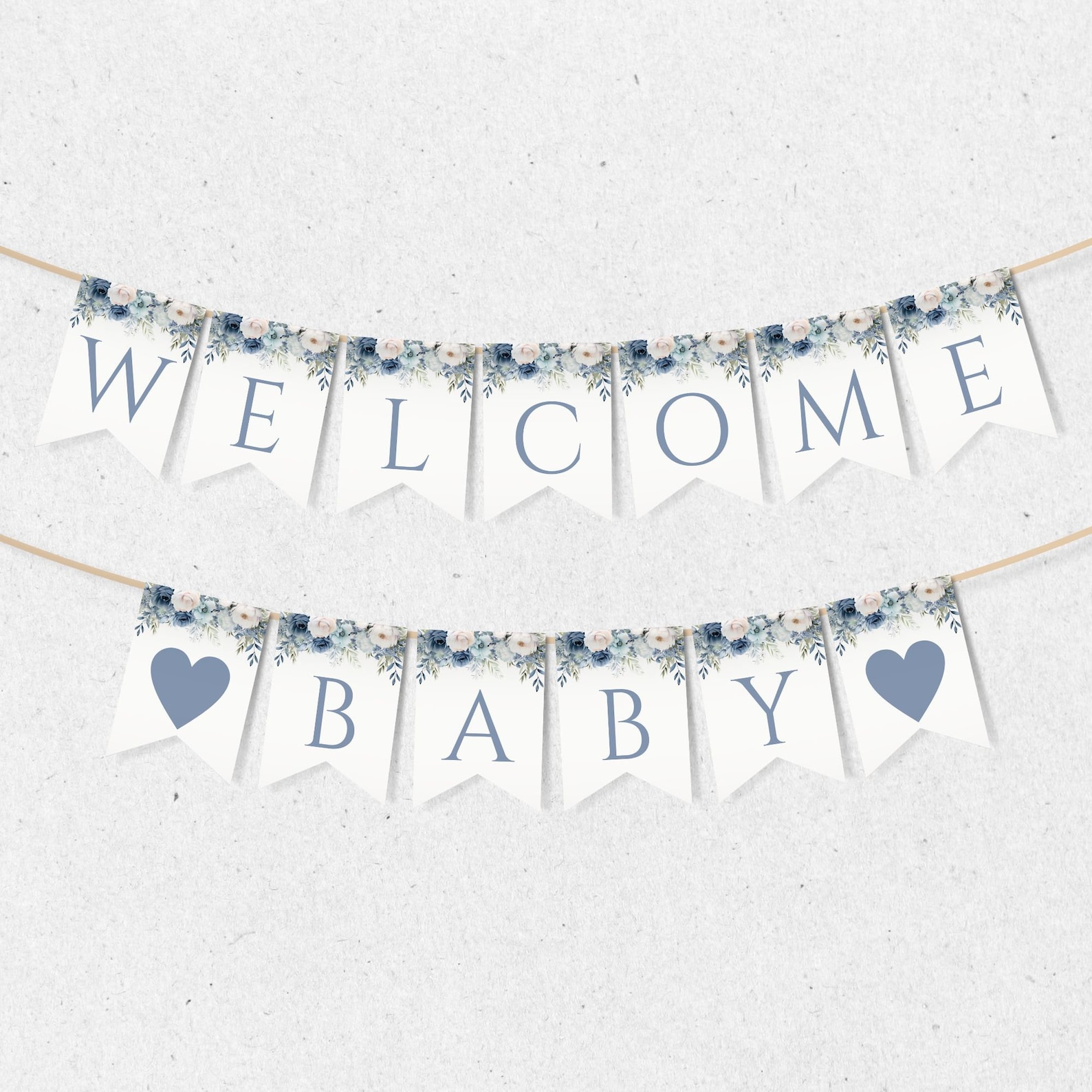 Welcome Baby Banner, Baby in Bloom Blue Baby Shower Bunting Decoration ...