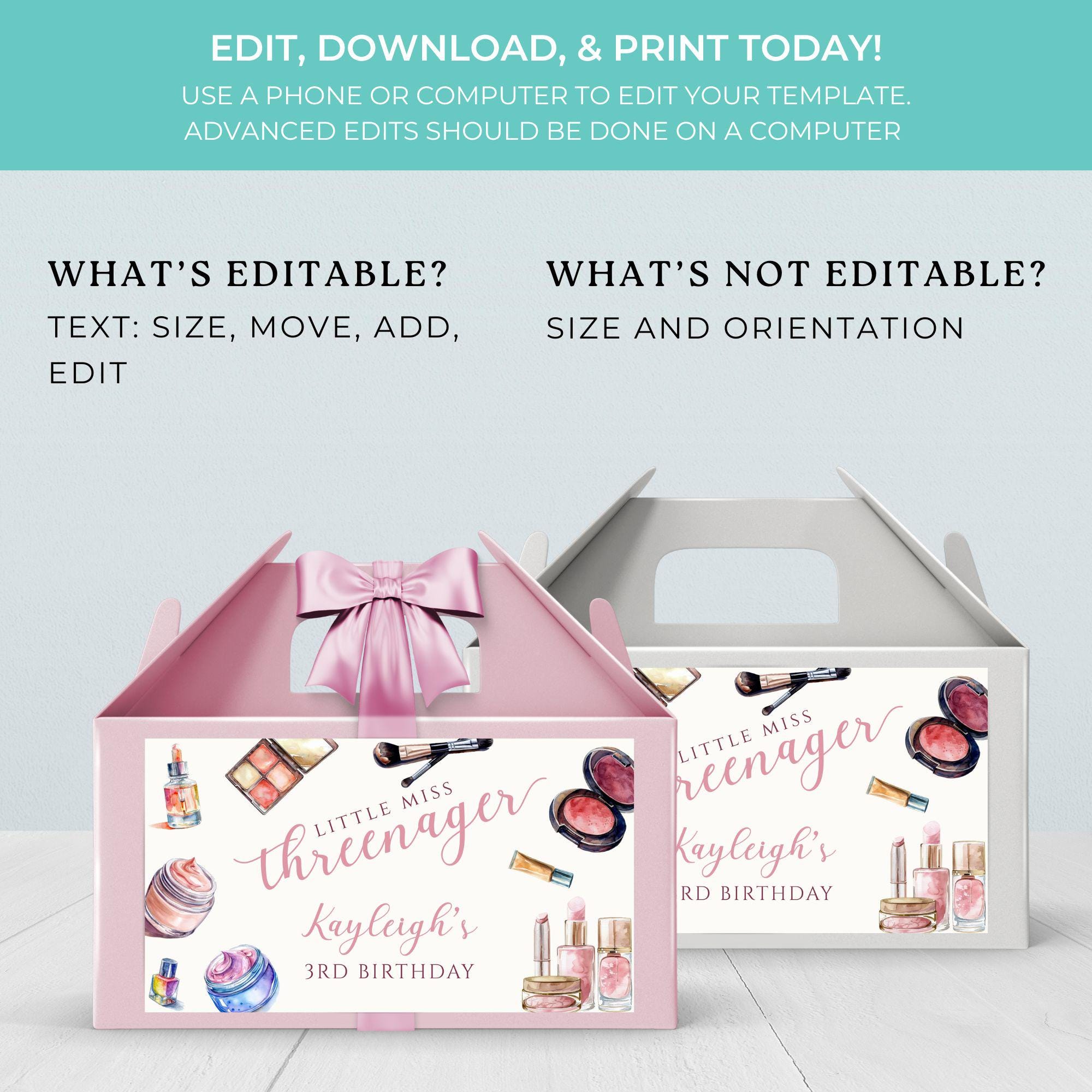 Threenager Gable Box Label Sticker, Little Miss Threenager Birthday ...