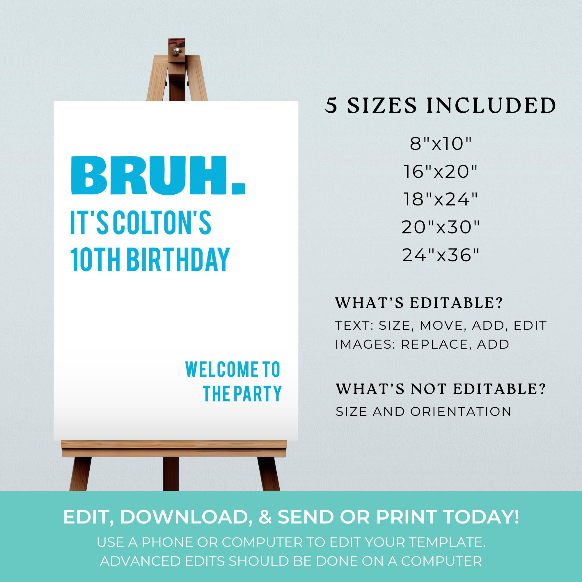 Editable Bruh Pool Party Birthday Welcome Sign, Bruh Decorations, Bruh ...
