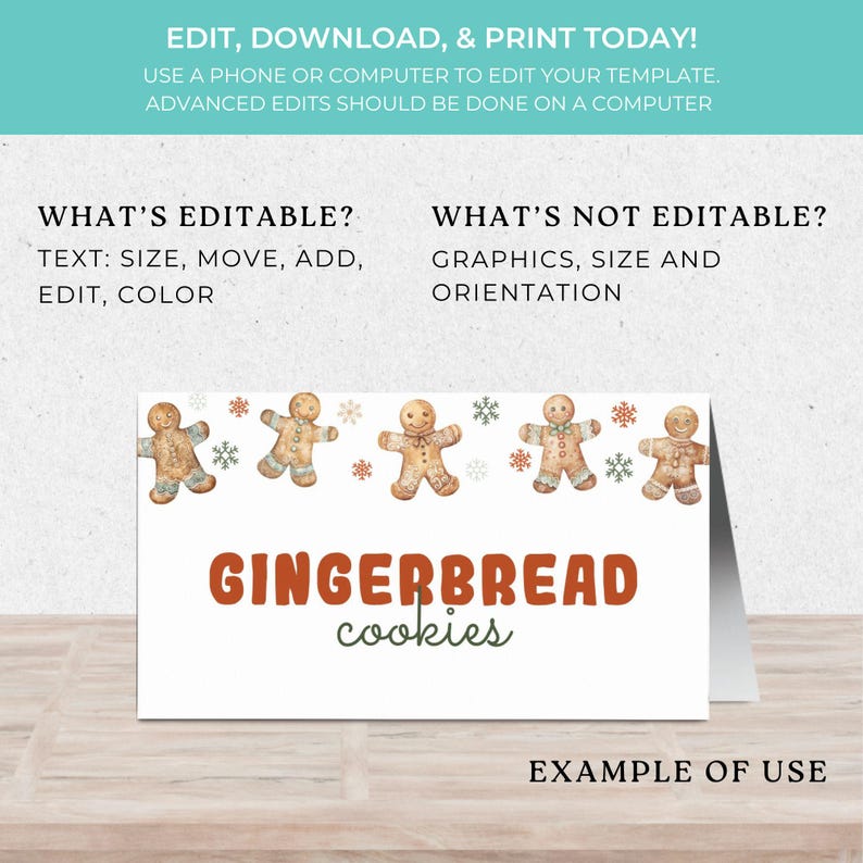 Editable Food Label, Oh Snap Gingerbread Cookie Theme Food Tent Card ...