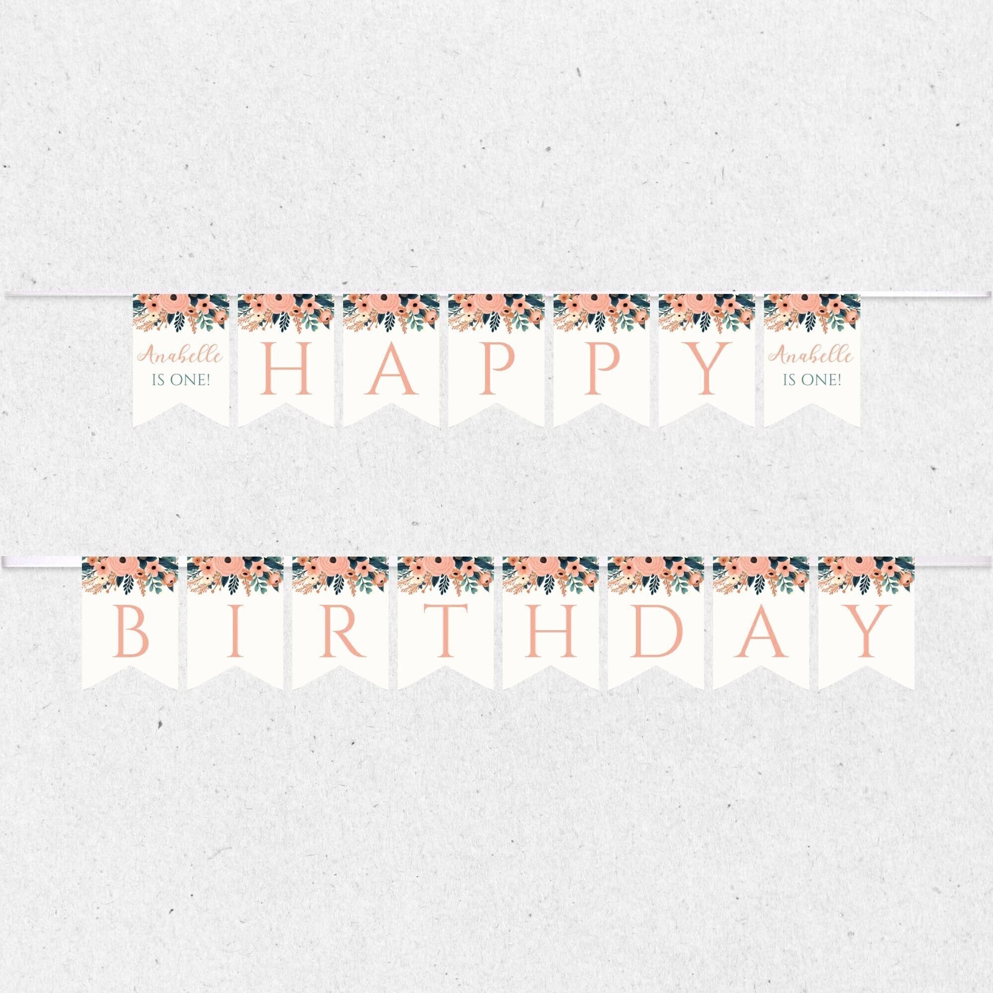 Editable Happy Birthday Banner, Pink Floral Birthday, Blush Pink Garden ...