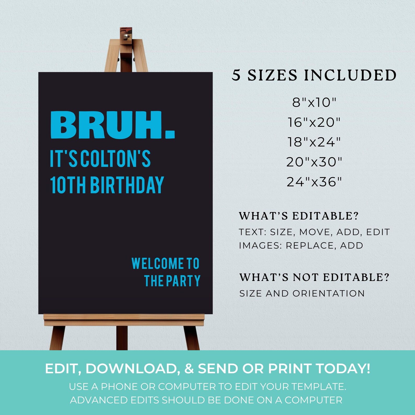 Editable Bruh Pool Party Birthday Welcome Sign, Bruh Decorations, Bruh ...