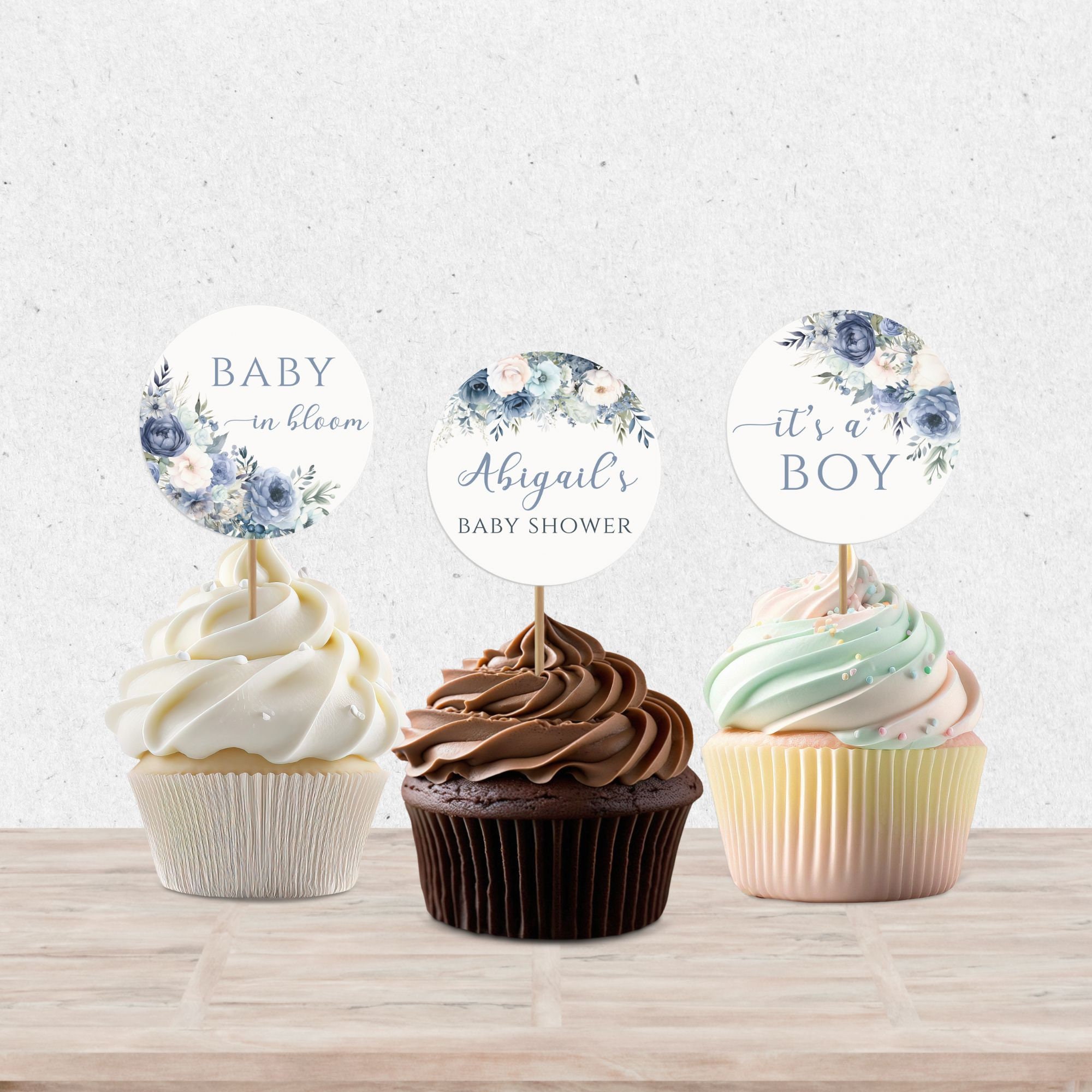 It's a Boy Banner, Dusty Blue Floral Baby Shower, Blue Baby in Bloom ...