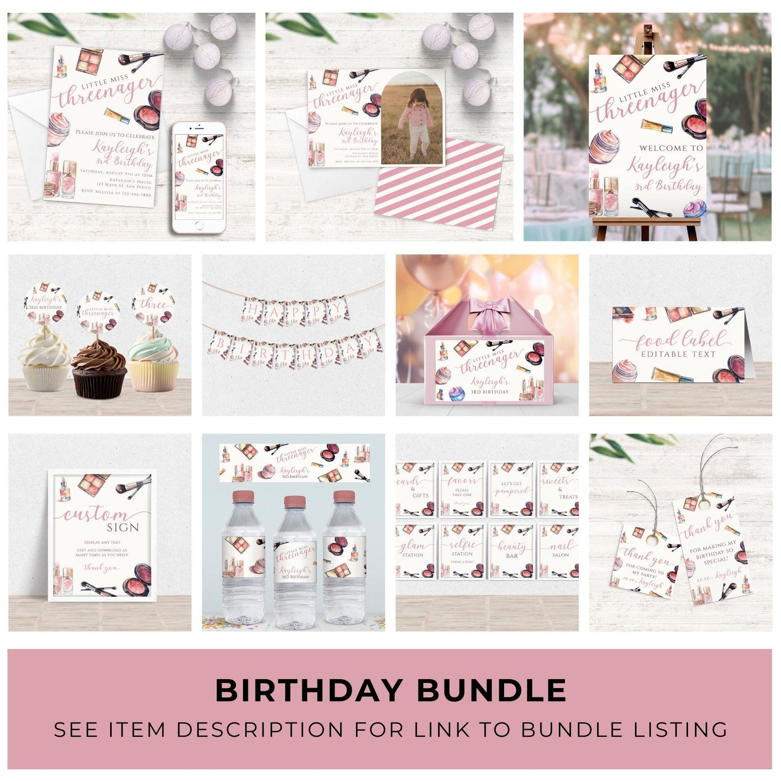 Threenager Birthday Sign Bundle, Little Miss Threenager Party Birthday ...