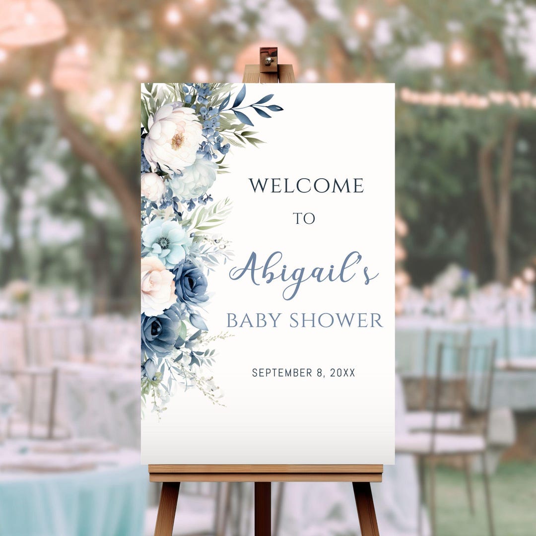 Editable Baby Shower Welcome Sign, Baby in Bloom Theme Decor, Blue ...